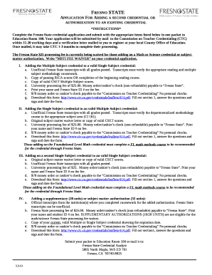 Complete the Fresno State credential application and submit with the ...