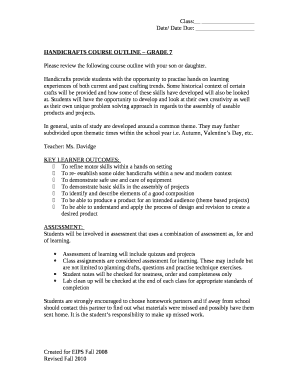 HANDICRAFTS COURSE OUTLINE GRADE 7 Doc Template | pdfFiller