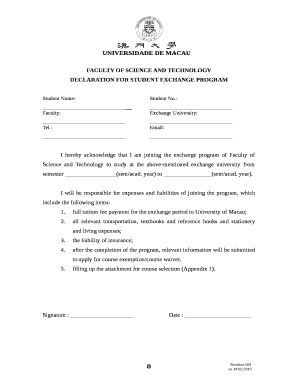 DECLARATION FOR STUDENT EXCHANGE PROGRAM Doc Template | pdfFiller