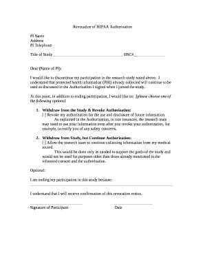 Revocation of HIPAA Authorization Doc Template | pdfFiller