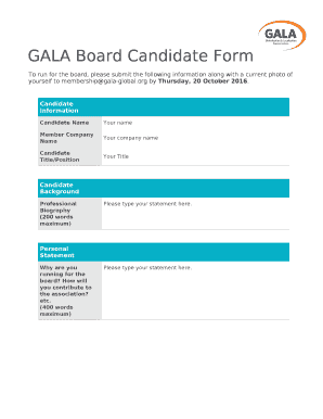 GALA Board Candidate Doc Template | pdfFiller