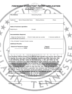 FIREWORK STAND/TENT PERMIT APPLICATION Doc Template | pdfFiller