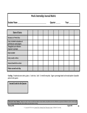 Work Internship Journal Rubric Doc Template | pdfFiller