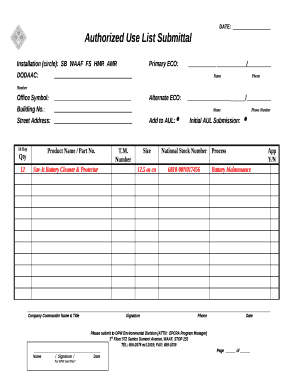 Authorized Use List Submittal Doc Template | pdfFiller
