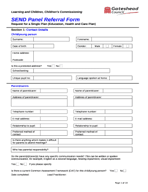 SEND Panel Referral Doc Template | pdfFiller