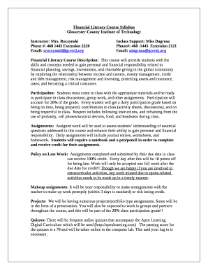 Financial Literacy Course Syllabus Doc Template | pdfFiller