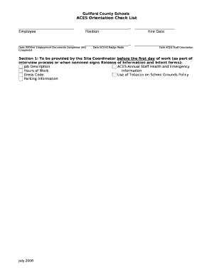 ACES Orientation Check List Doc Template | pdfFiller