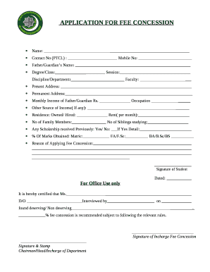application for fee concession Doc Template | pdfFiller