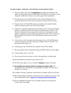 PCARSS - SUPPLIER / INVENTORY LEAD INSTRUCTIONS Doc Template | pdfFiller