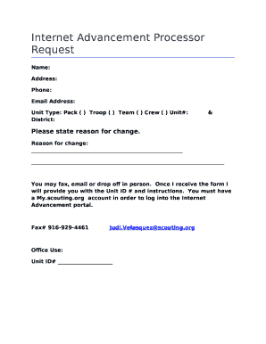 Internet Advancement Processor Request Doc Template | pdfFiller