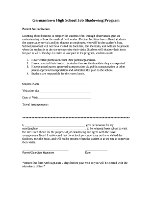 Germantown High School Job Shadowing Program Doc Template | pdfFiller