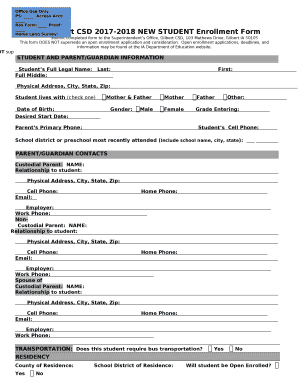 Gilbert CSD 2017-2018 NEW STUDENT Enrollment Doc Template | pdfFiller