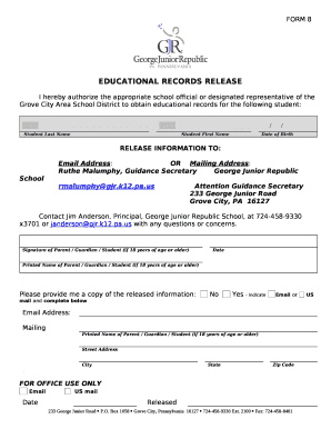 EDUCATIONAL RECORDS RELEASE Doc Template | pdfFiller