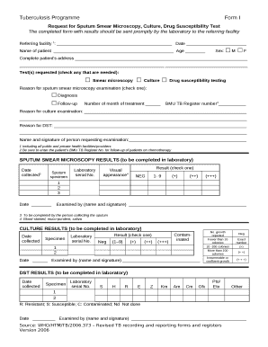 Request for Sputum Smear Microscopy, Culture, Drug Susceptibility Test ...