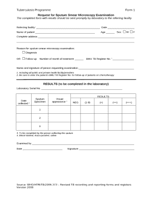 Request for Sputum Smear Microscopy Examination Doc Template | pdfFiller