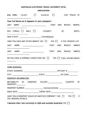 AUSTRALIA ELECTRONIC TRAVEL AUTHORITY (ETA) Doc Template | pdfFiller