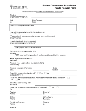 Student Government Association Funds Request - go waketech Doc Template | pdfFiller