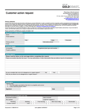 Customer action request Doc Template | pdfFiller