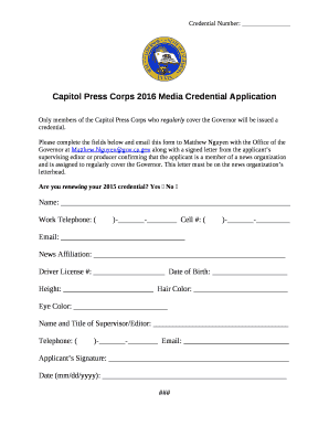 Credential Number: Doc Template | pdfFiller