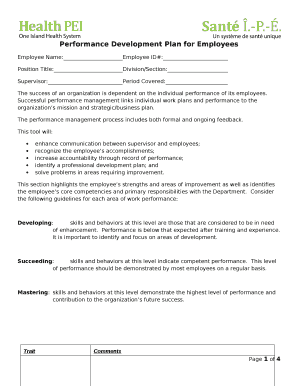 Perance Development Plan for Employees Doc Template | pdfFiller