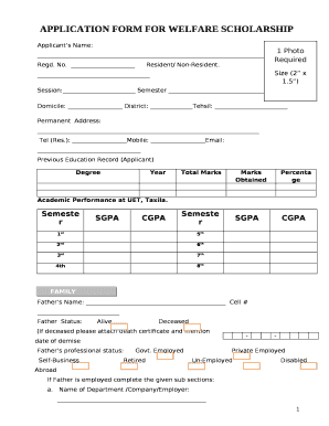 APPLICATION FOR WELFARE SCHOLARSHIP - web uettaxila edu Doc Template ...