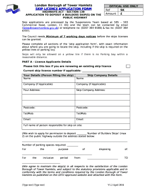 SKIP LICENCE APPLICATION Doc Template | pdfFiller