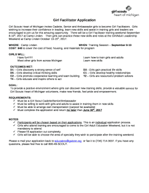 Girl Facilitator Application Doc Template | pdfFiller