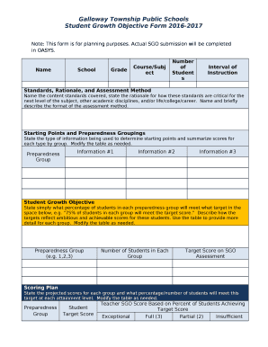 Student Growth Objective 2016-2017 Doc Template | pdfFiller