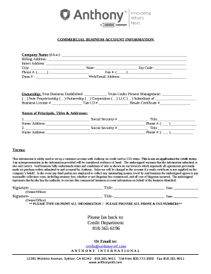 COMMERCIAL BUSINESS ACCOUNT INATION template Doc Template | pdfFiller