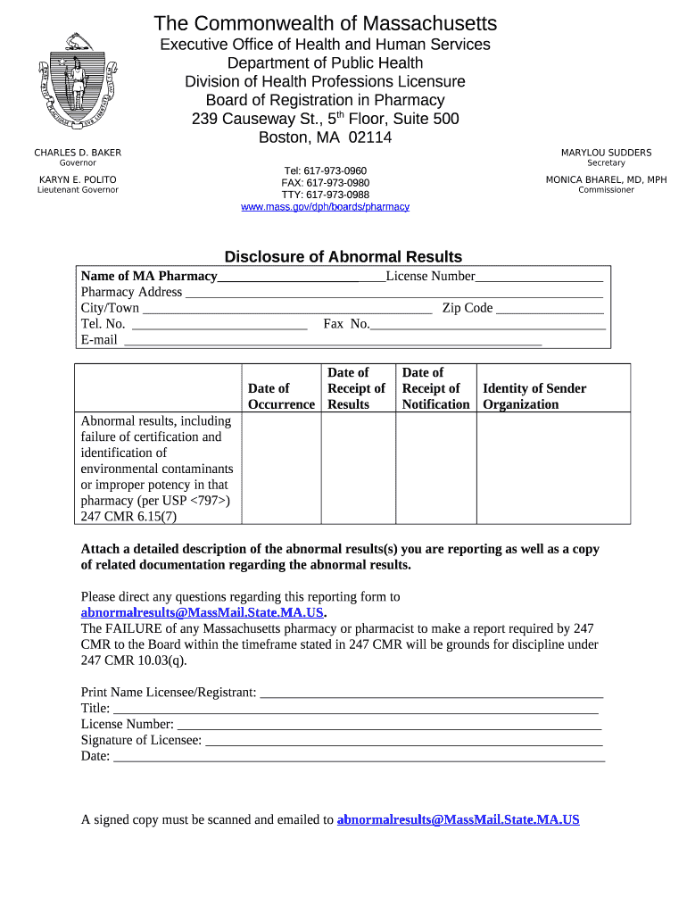 Disclosure of Abnormal Results Doc Template | pdfFiller