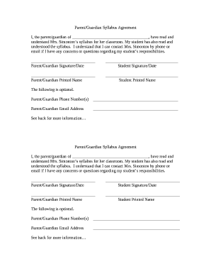 Parent/Guardian Syllabus Agreement Doc Template | pdfFiller