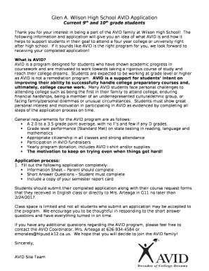 Wilson High School AVID Application Doc Template | pdfFiller