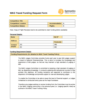 WAG Travel Funding Request Doc Template | pdfFiller