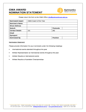 Award Submission Template | pdfFiller