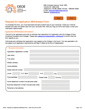 Fillable Online Request for Application Withdrawal Form Fax Email Print ...