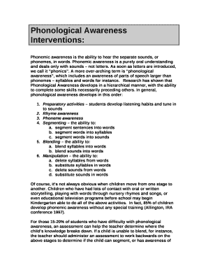 Phonological Awareness Interventions: - literacy hallco Doc Template | pdfFiller