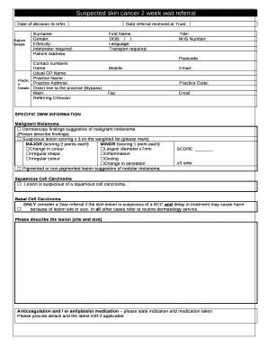 Suspected skin cancer 2 week wait referral Doc Template | pdfFiller