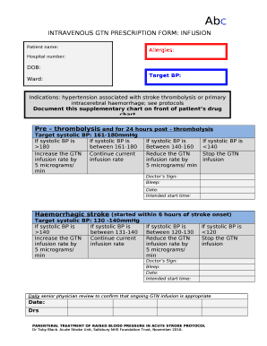 INTRAVENOUS GTN PRESCRIPTION : INFUSION Doc Template | pdfFiller
