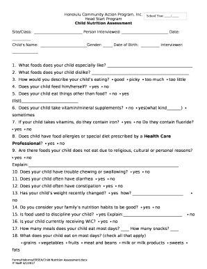 Child Nutrition Assessment Doc Template | pdfFiller