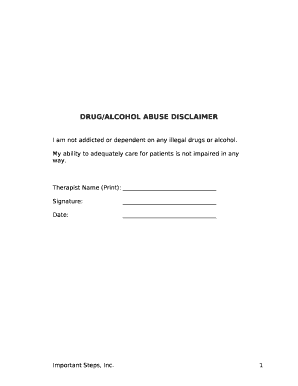 DRUG/ALCOHOL ABUSE DISCLAIMER Doc Template | pdfFiller