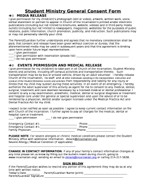 Student Ministry General Consent Doc Template | pdfFiller
