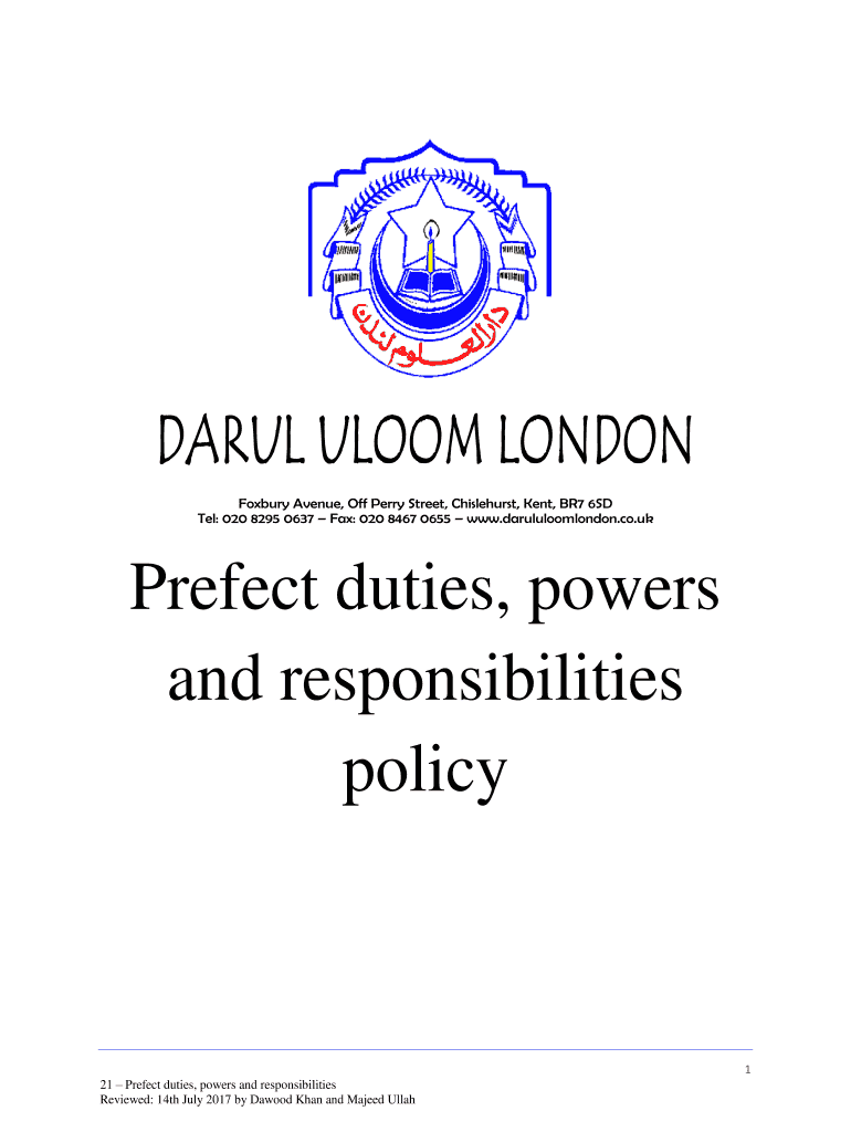 Fillable Online Prefect duties, powers Fax Email Print - pdfFiller