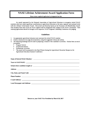 NAAE Lifetime Achievement Award Application Doc Template | pdfFiller