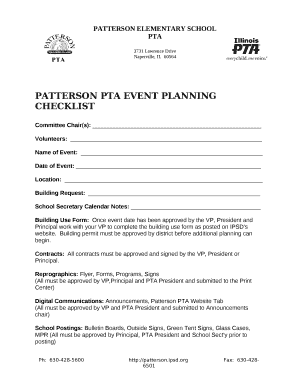 PATTERSON PTA EVENT PLANNING CHECKLIST template Doc Template | pdfFiller