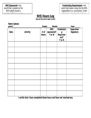 NHS Hours Log Doc Template | pdfFiller