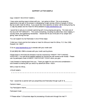 SUPPORT LETTER SAMPLE Doc Template | pdfFiller