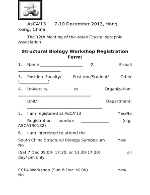 Structural Biology Workshop Registration : Doc Template | pdfFiller