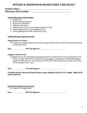 INTERN & SHADOWER MANDATORY CHECKLIST Doc Template | pdfFiller