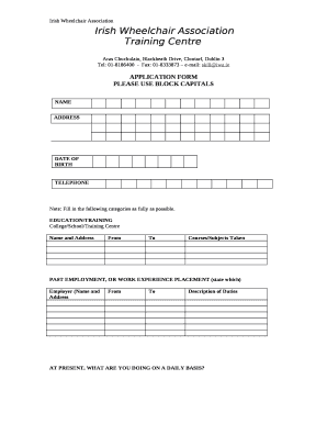 irish wheelchair association application Doc Template | pdfFiller