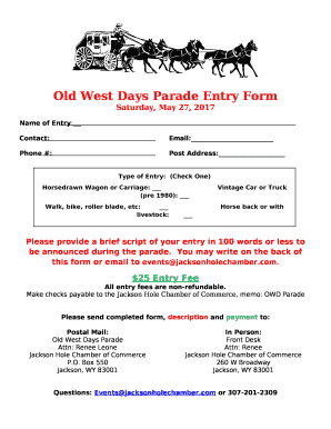 Old West Days Parade Entry Doc Template | pdfFiller